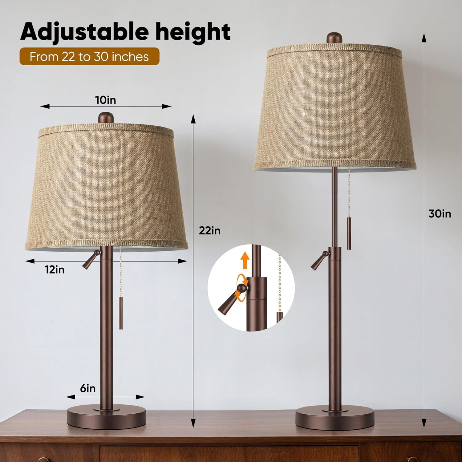 Bedside Lamps Set of 2, Tall Table Lamps for Living Room, Height ...