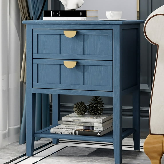 Bedside Nightstand Table, Accent Table with 2 Drawers, Solid Wood ...