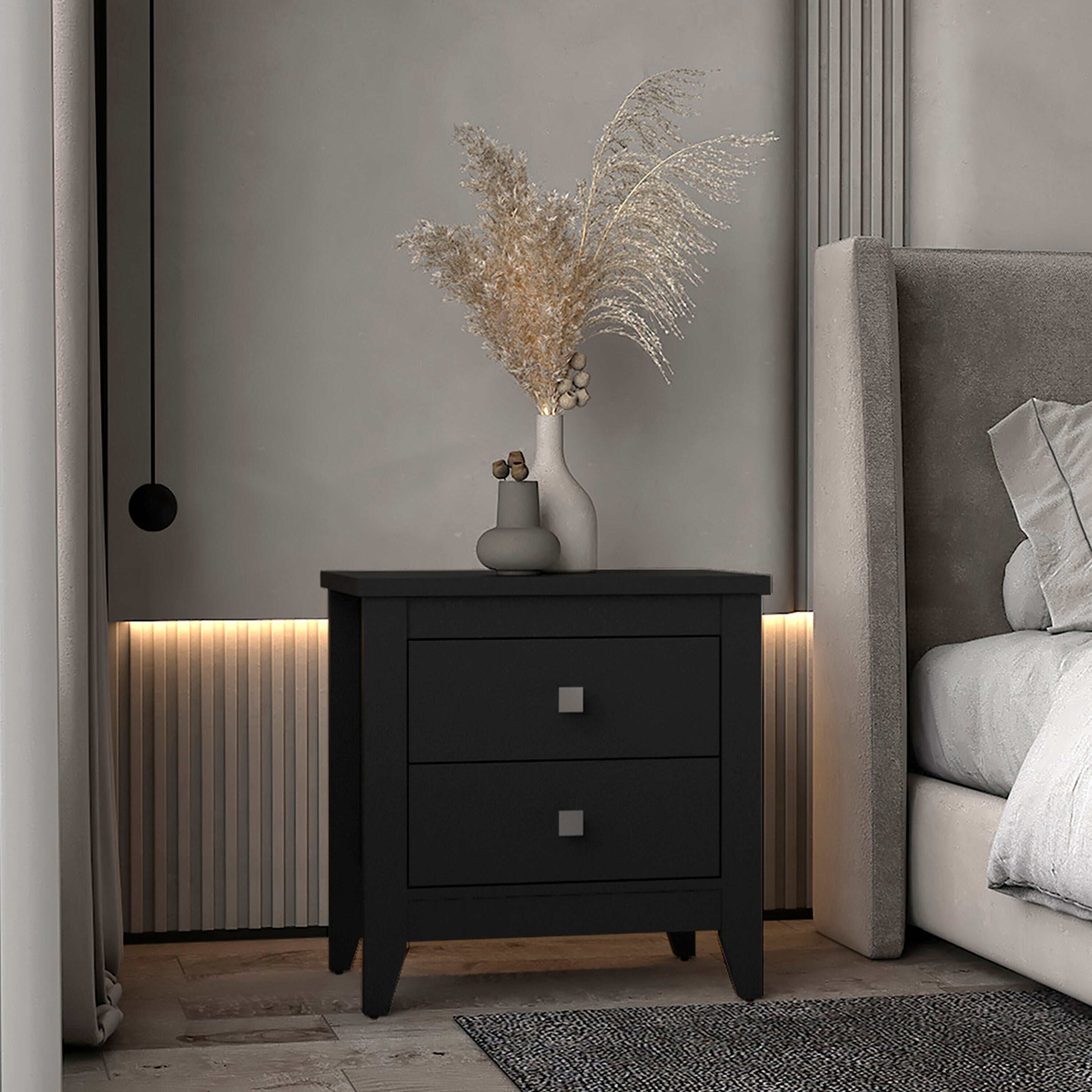 Bedside Nightstands, 2-Drawer Nightstand Wenge, Wenge Wooden ...