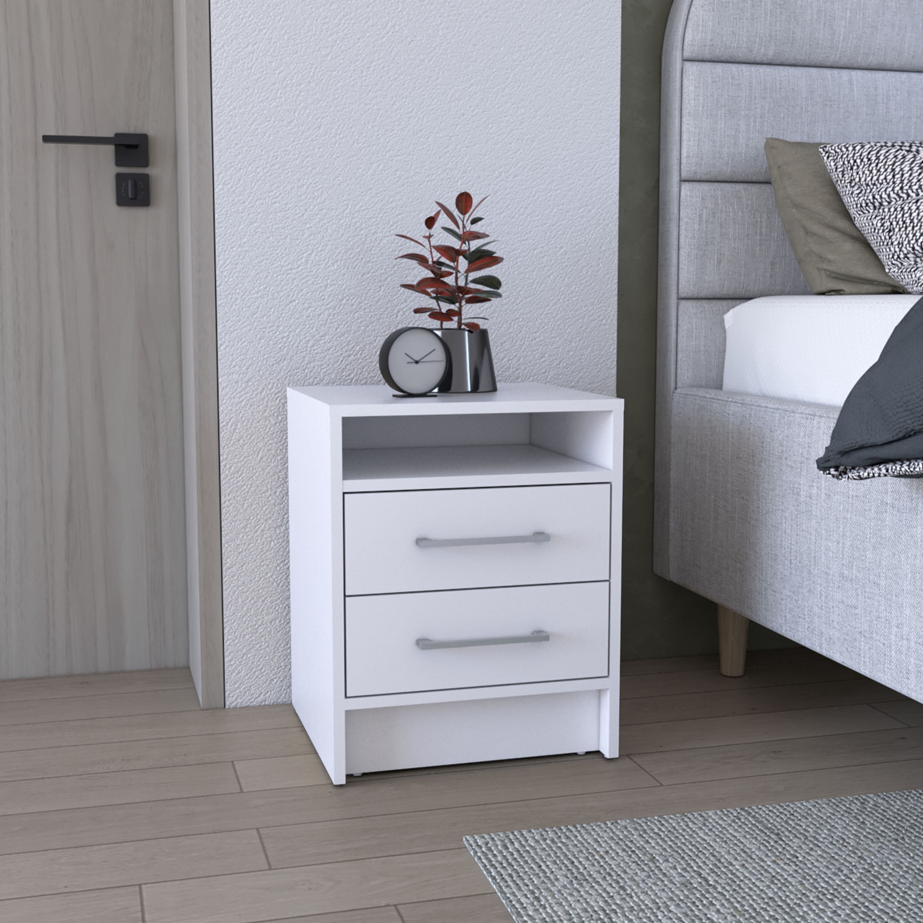 Bedside Nightstands, Greter 24" Two-Drawer Night Stand With open shelf ...