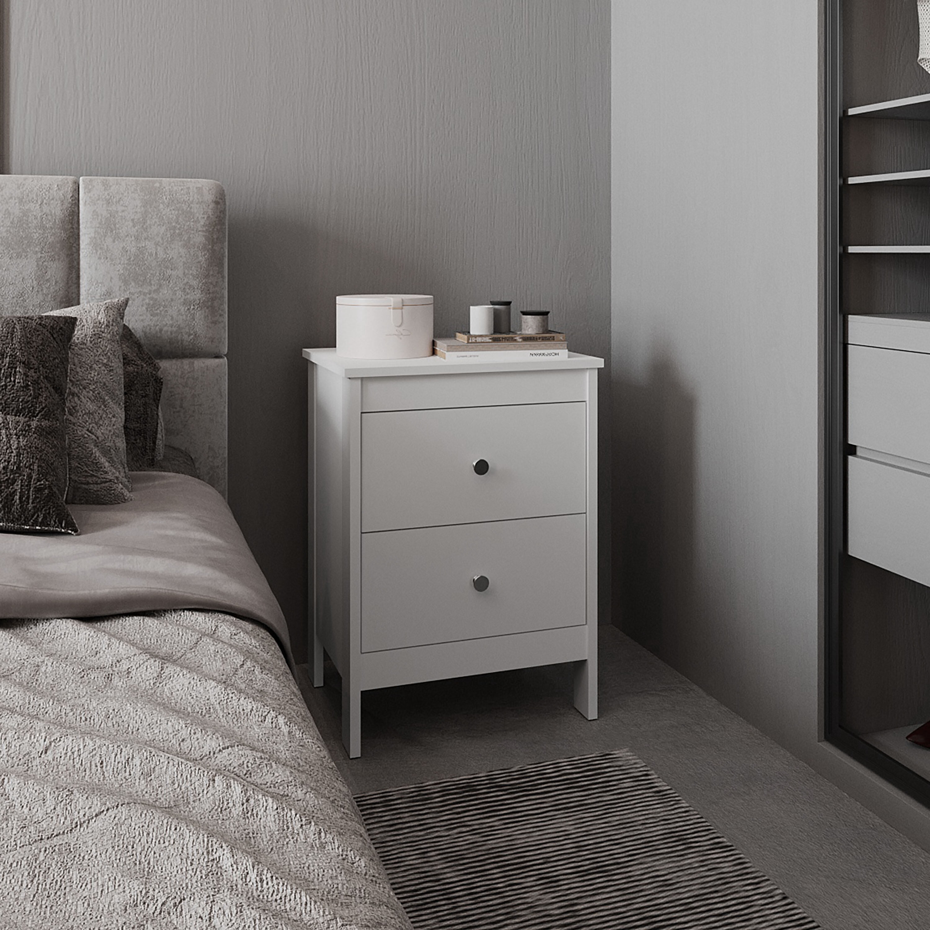 Bedside Nightstands, Nightstand, 2 Drawers, White, White Wooden ...