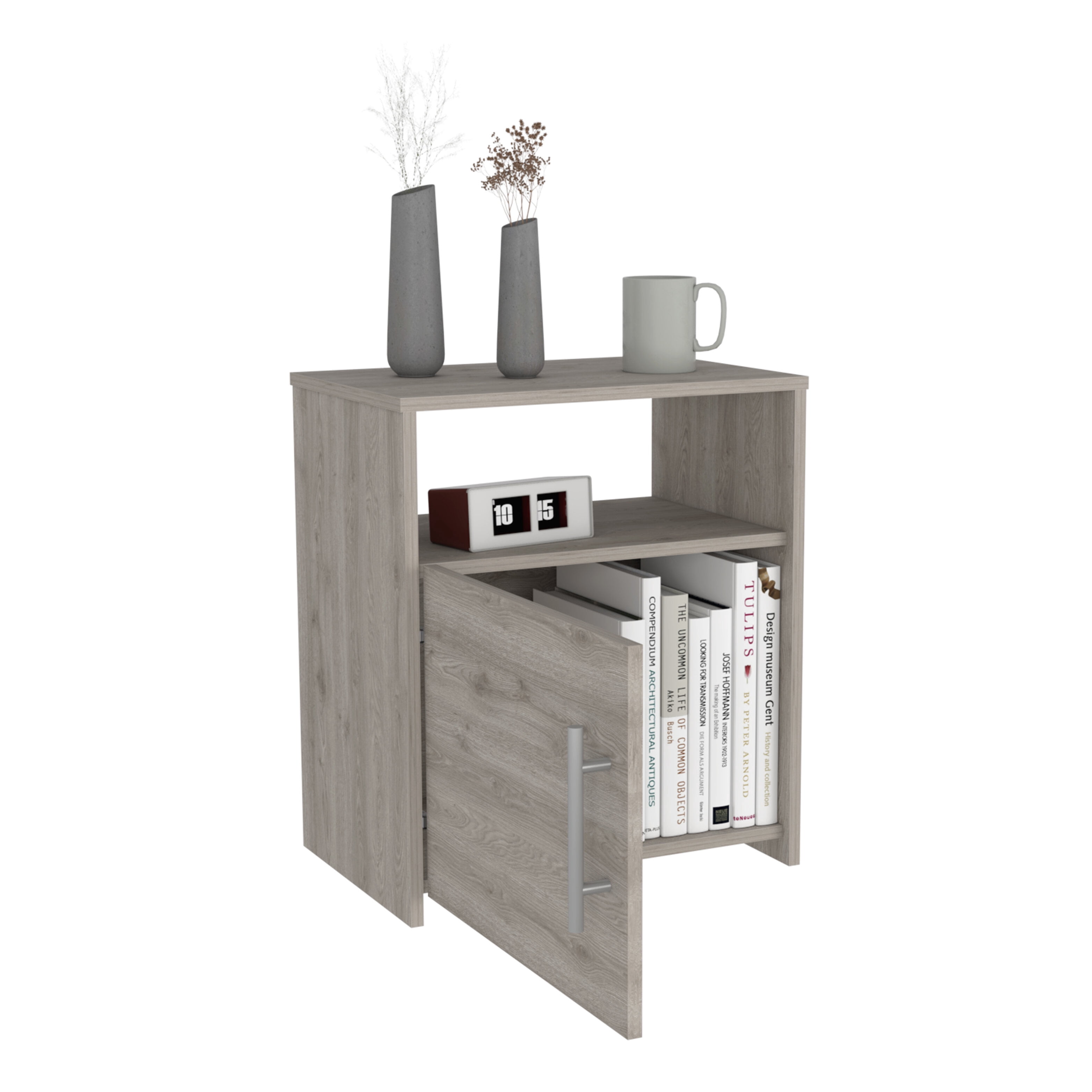 Bedside Nightstands, Nightstand Cuarzz, One Cabinet, Light Gray Finish ...