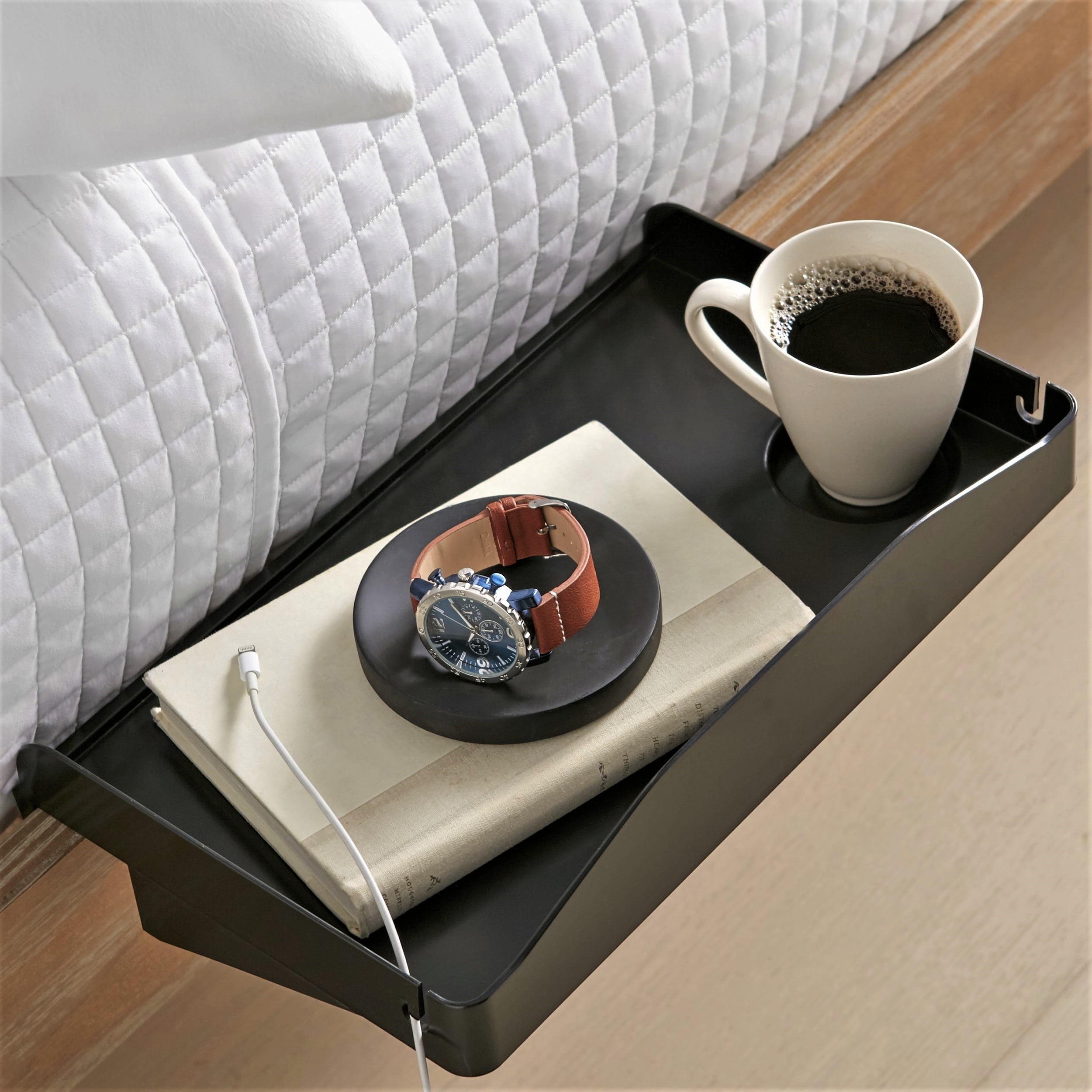 Clip-On Bedside Shelf with Cup & Cord Holder - Ideal for Dorm, Kids ...