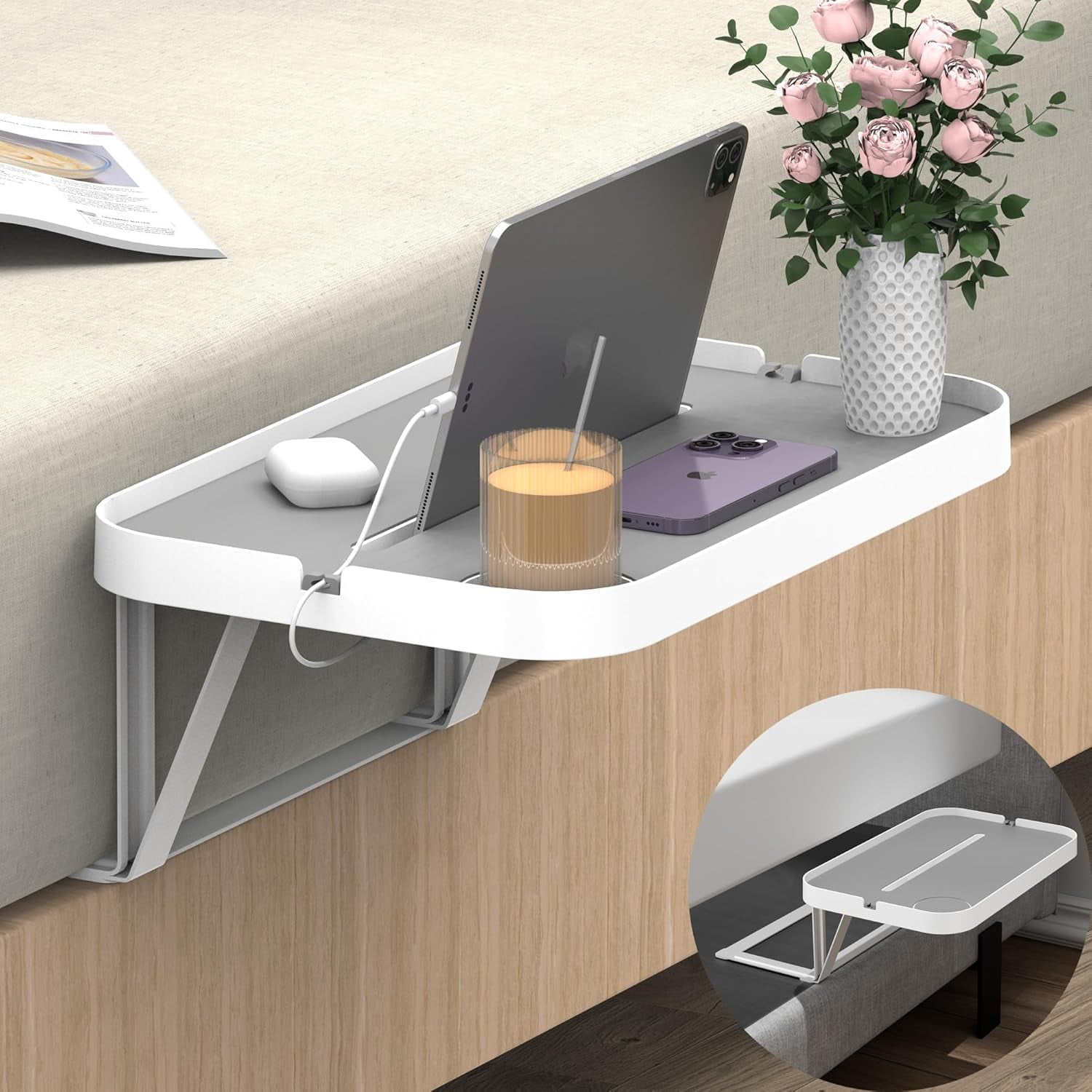 Bedside Shelf for Box Spring Bed/Plate Bed/Platform Bed Removable ...