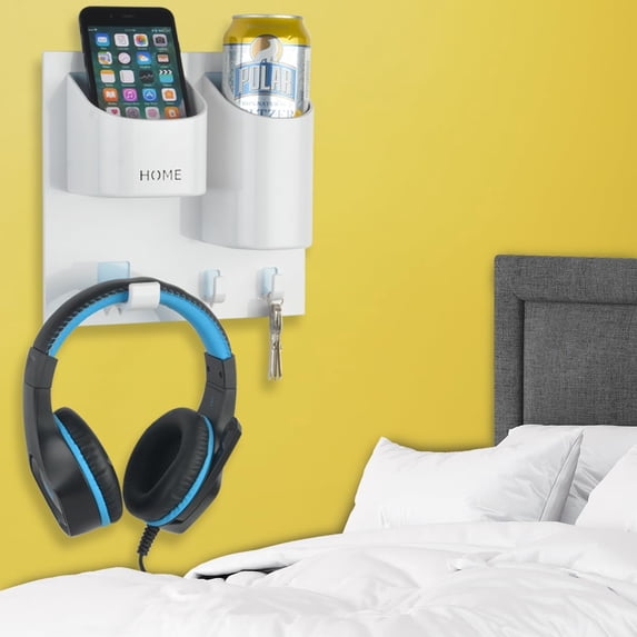 Bedside Shelf Caddy Drink Beer Holder Can Wall Mounted | Adhesive Stick ...