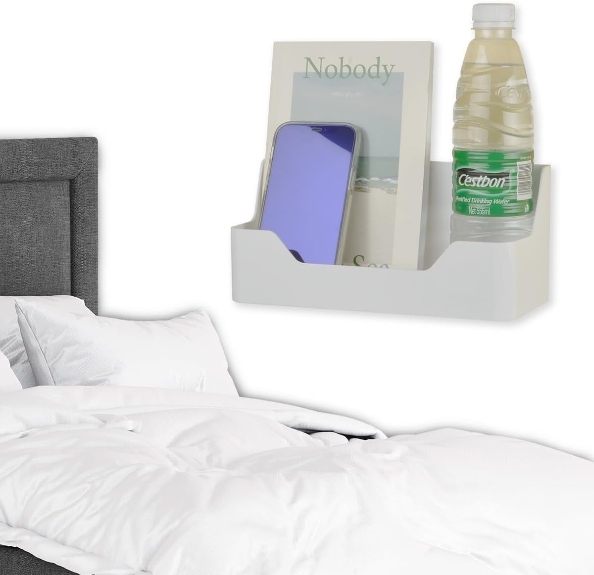 Bedside Shelf - Stick On Wall Mounted Bed Room,Dorm,Office Adhesive ...