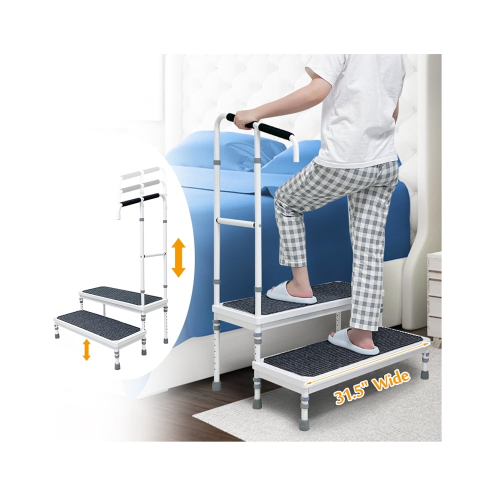 Mybow Bedside Steps Adjustable with Handle for High Beds Step Stool, 31 ...