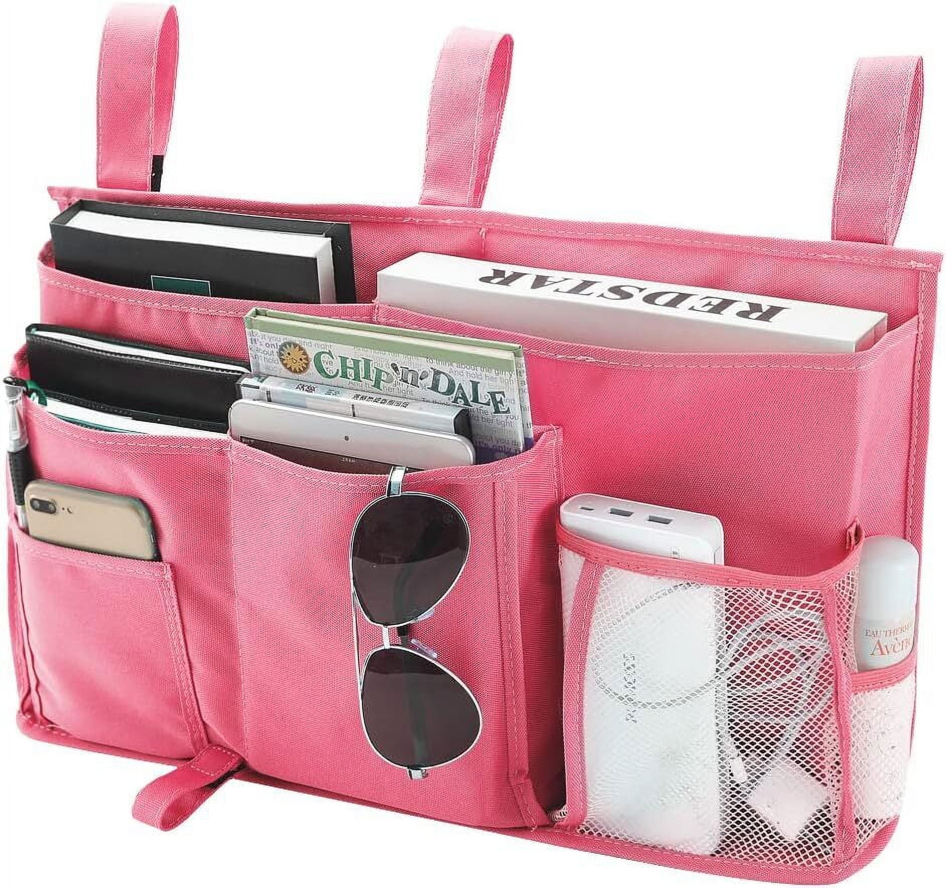 Bedside Storage Caddy, Pink Bed Organizer Bed Storage Pocket Bedside ...