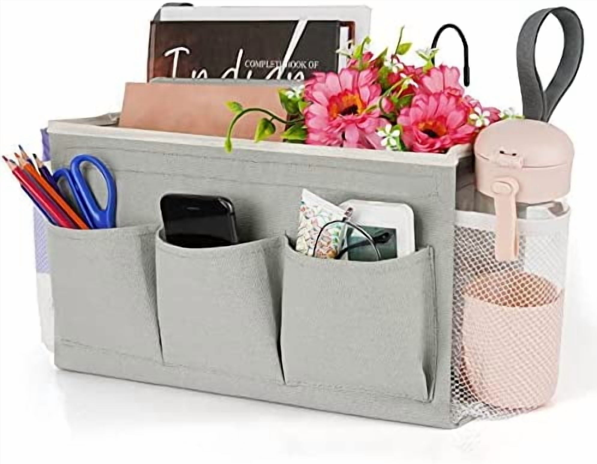 Bedside Storage Organizer with Fixed Straps and Water Bottle Holder for ...