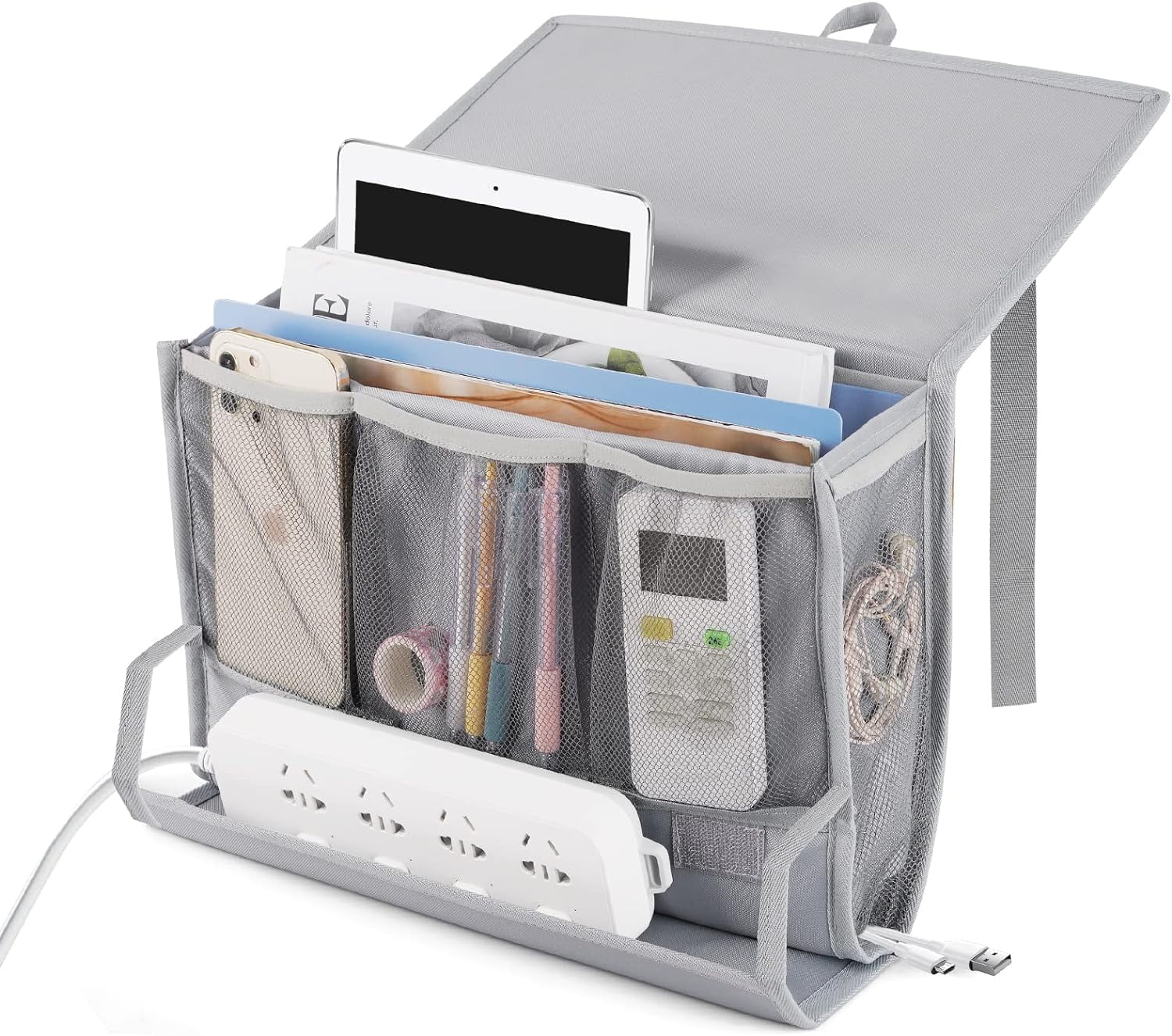 Bedside Storage Organizer with Power Strip Holder and Adjustable Straps ...
