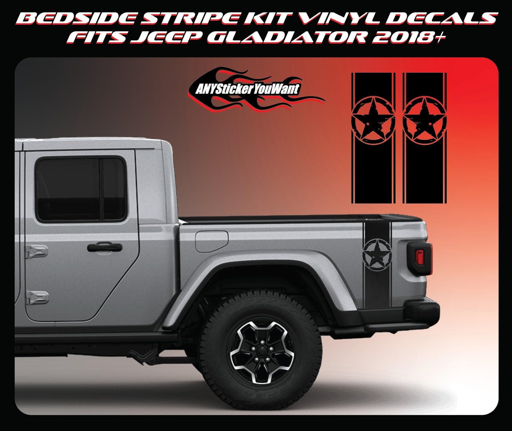 Bedside Stripe Kit Vinyl Decals Compatible with and Fits Jeep Gladiator ...