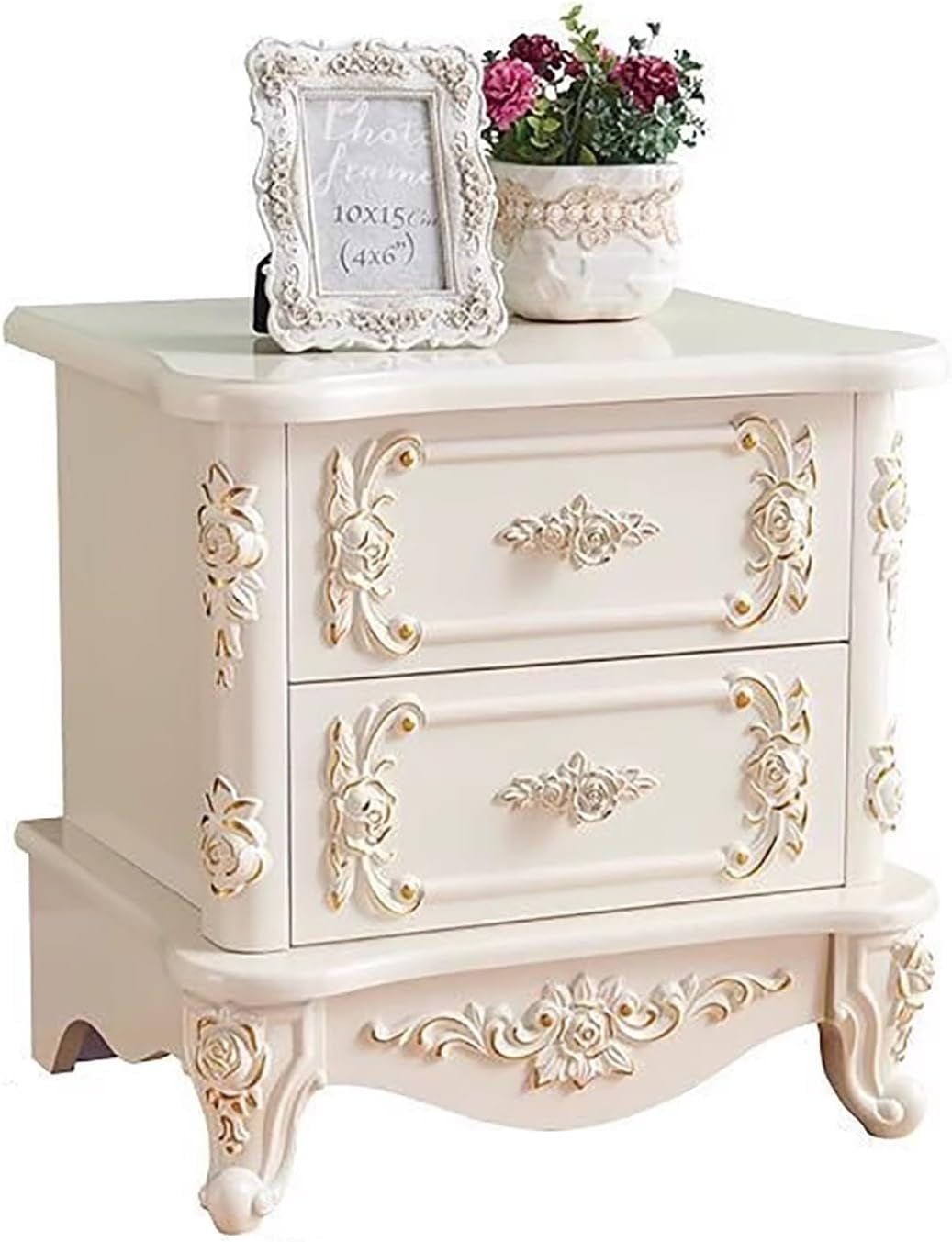 Bedside Table, European Style Paint Nightstand with 2 Drawers, Narrow ...