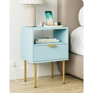 LAKECITY ARTS Bone Inlay Optical Design 1 Drawer Bedside Table Sky Blue ...
