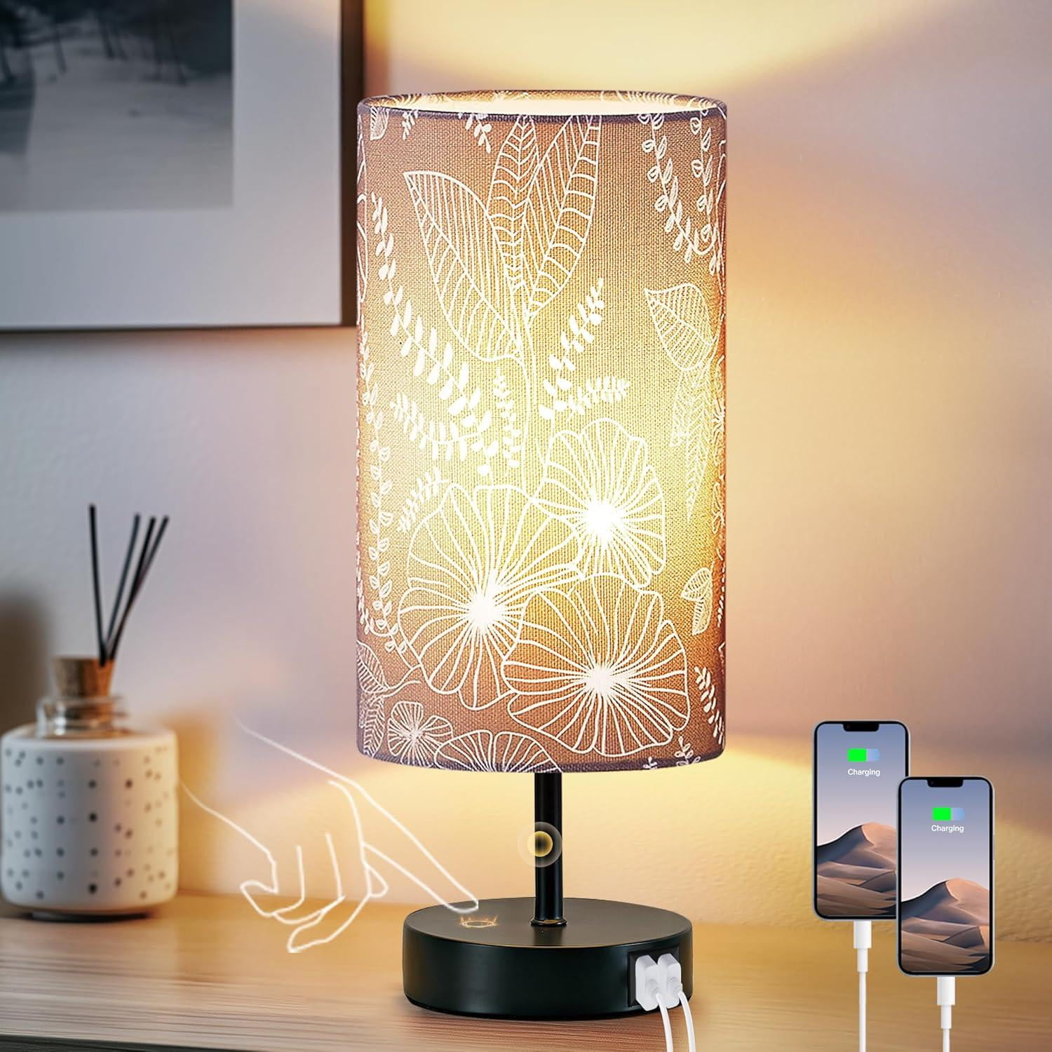 Bedside Table Lamp with 2 USB Ports, Modern Touch Control Desk Lamp ...