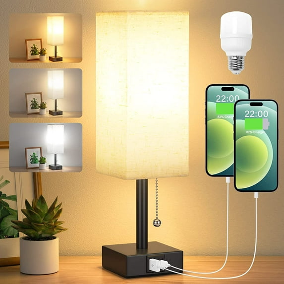 Bedside Table Lamp with 3 Color Temperatures - 3000/4000/5000K Small ...