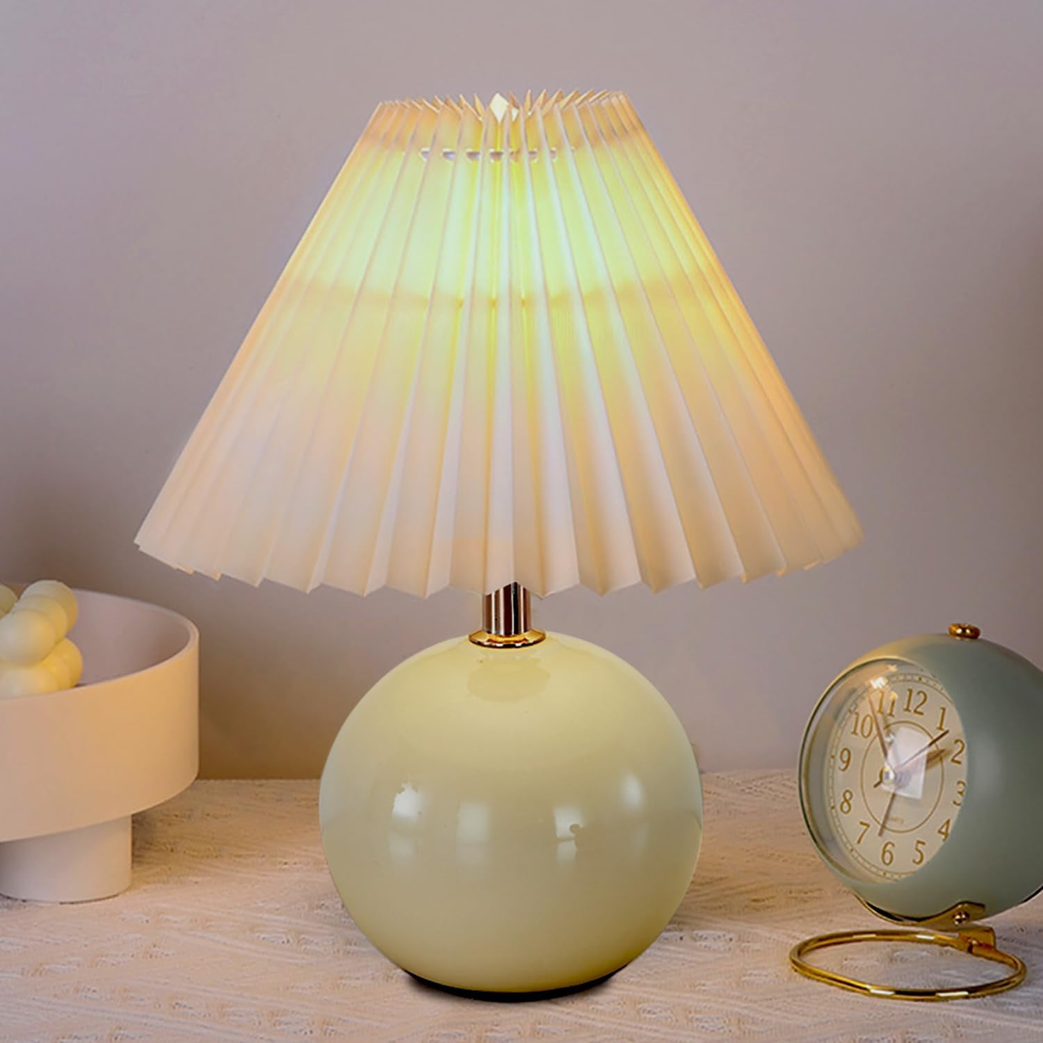 Bedside Table Lamp for Bedroom, Cute Small Pleated Lamps for Nightstand ...