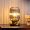 Bedside Table Lamp with Glass Shade, Small Nightlight Lamp Elegant Gray ...