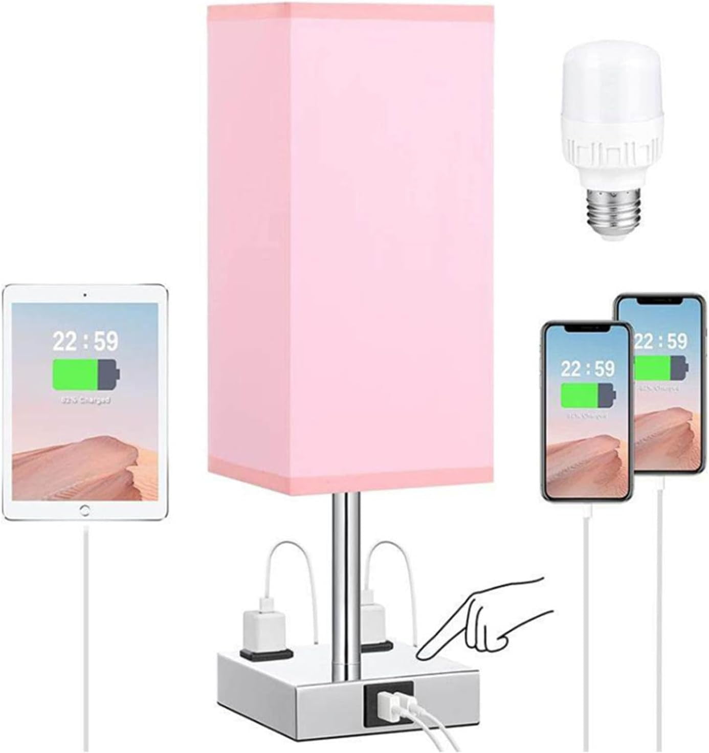 Bedside Table Lamp Touch Control, Nightstand Lamps with USB C+A ...