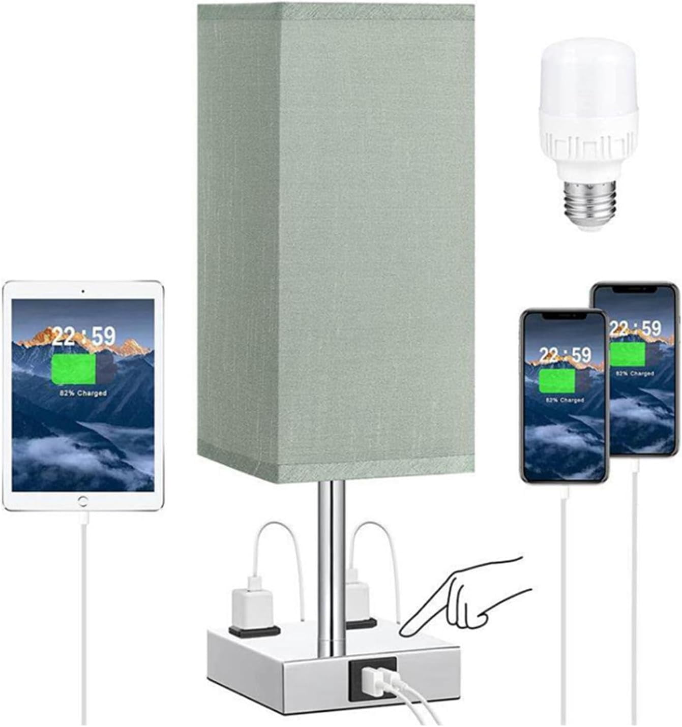 Bedside Table Lamp Touch Control, Nightstand Lamps with USB C+A ...