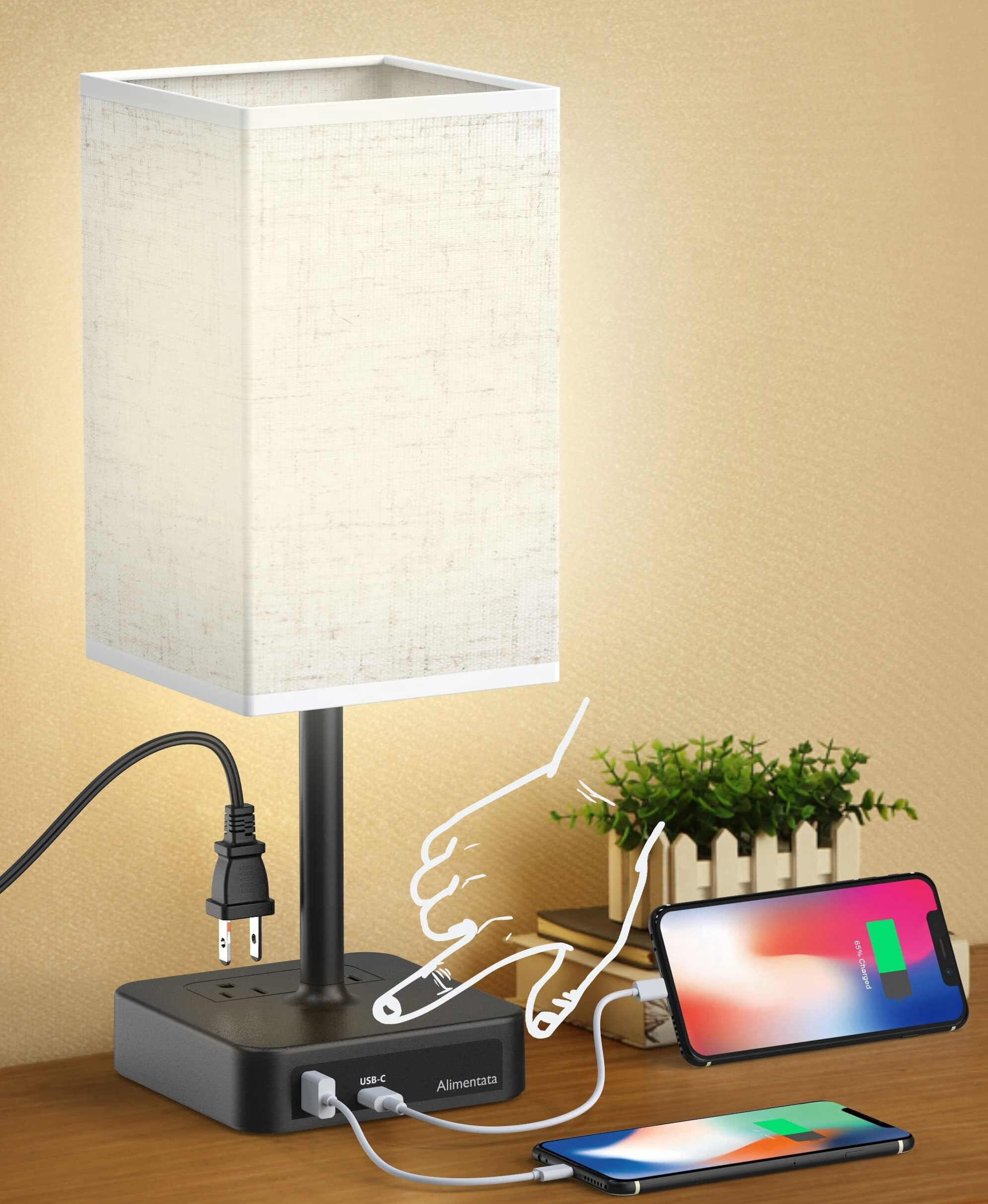 Bedside Table Lamp with Touch Control & USB C+A Charging Ports LED Desk ...