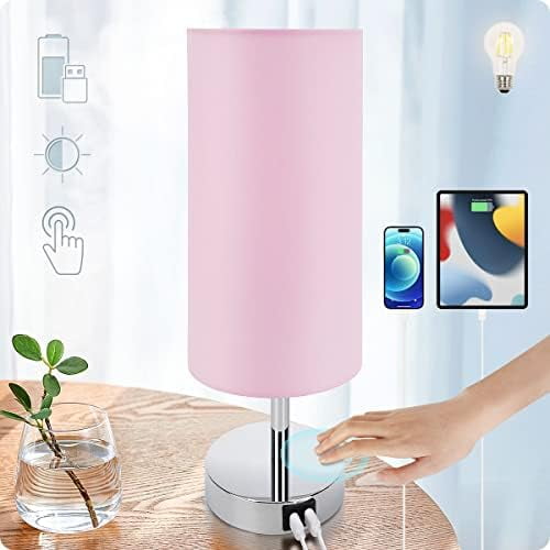 Bedside Table Lamp with USB Port - Touch Control for Bedroom Wood 3 Way ...