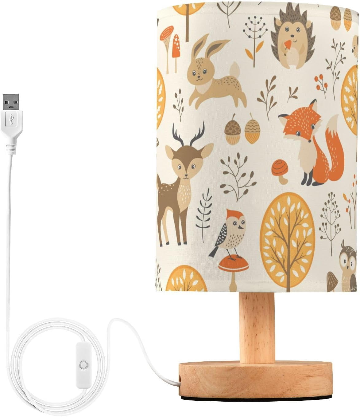 Bedside Table Lamp Woodland Animals Nightstand Lamp with Wood Fox Owl ...