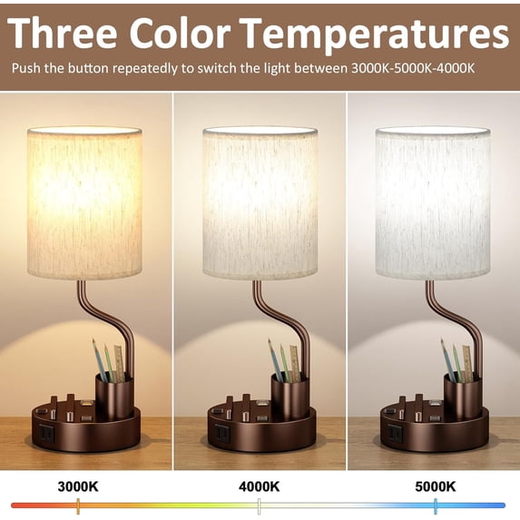 Bedside Table Lamps for Bedroom Set of 2 - Nightstand Lamp with AC ...