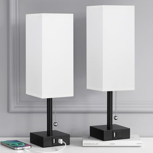 Bedside Table Lamps Set of 2 - Small White Bedroom Lamps with 3 Color ...