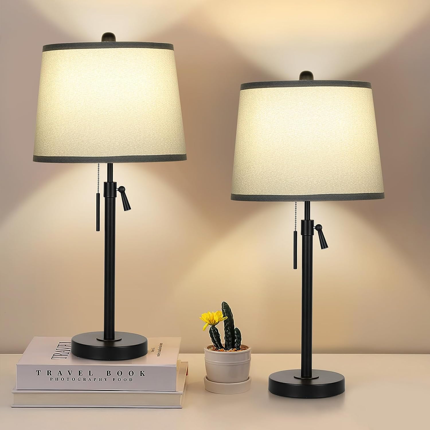 Bedside Table Lamps Set of 2: Tall Black Table Lamps for Living Room ...