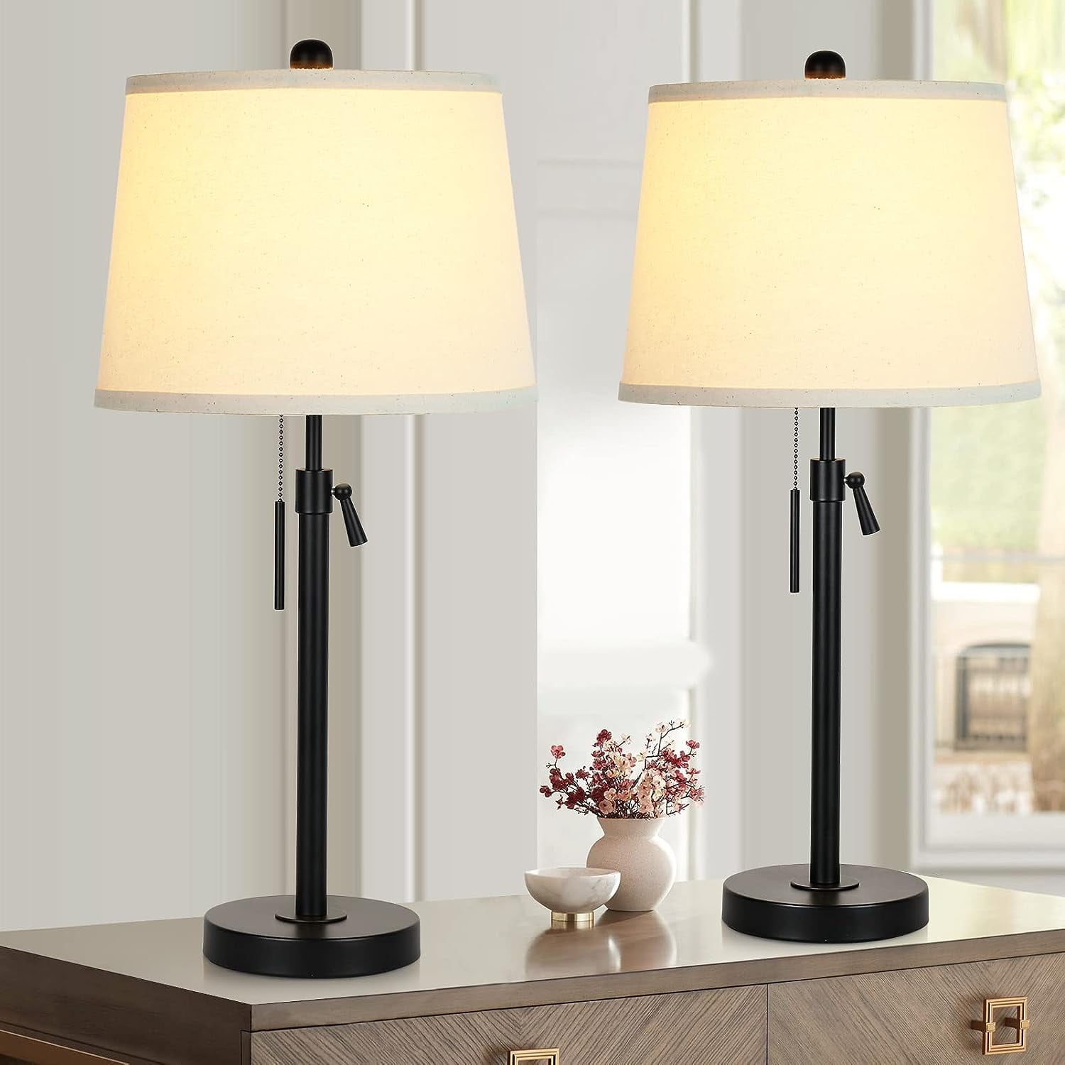 Bedside Table Lamps Set of 2: Tall Black Table Lamps for Living Room ...