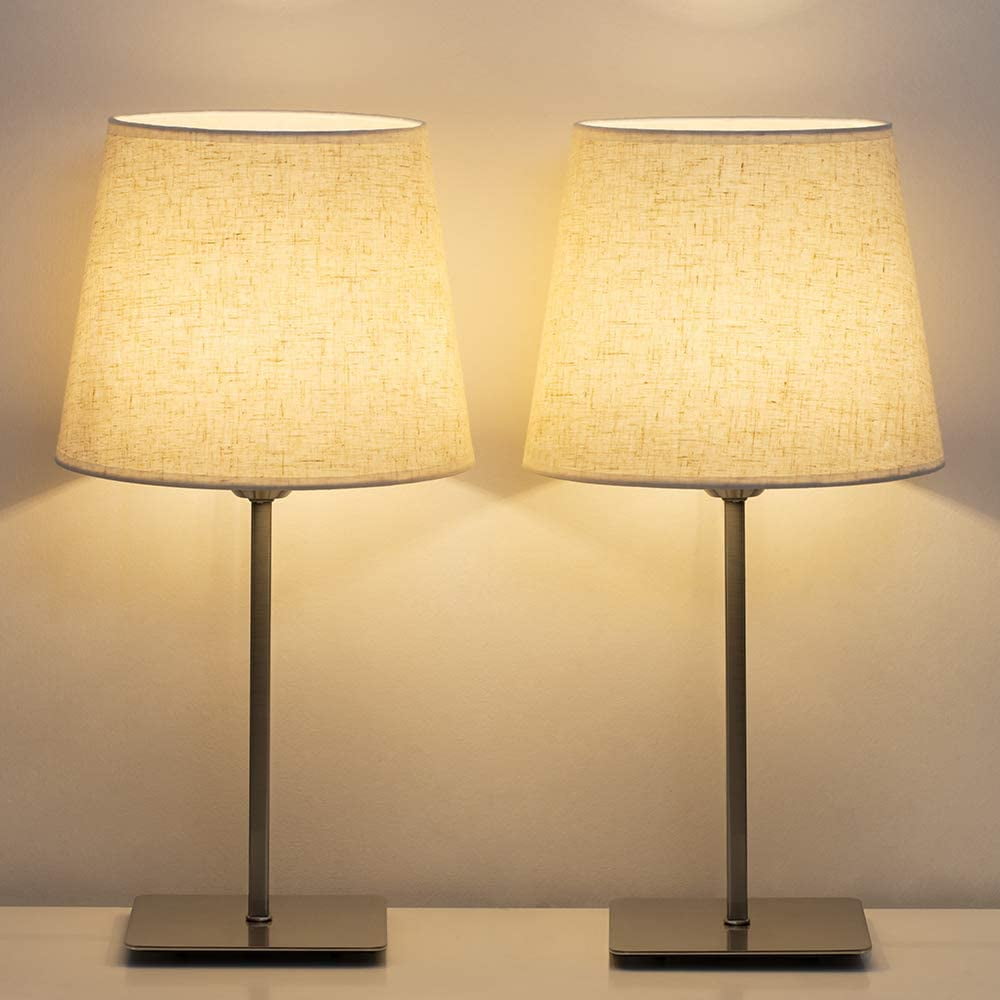 Bedside Table Lamps Set of 2, Square Desk Lamp Metal Base & Fabric ...
