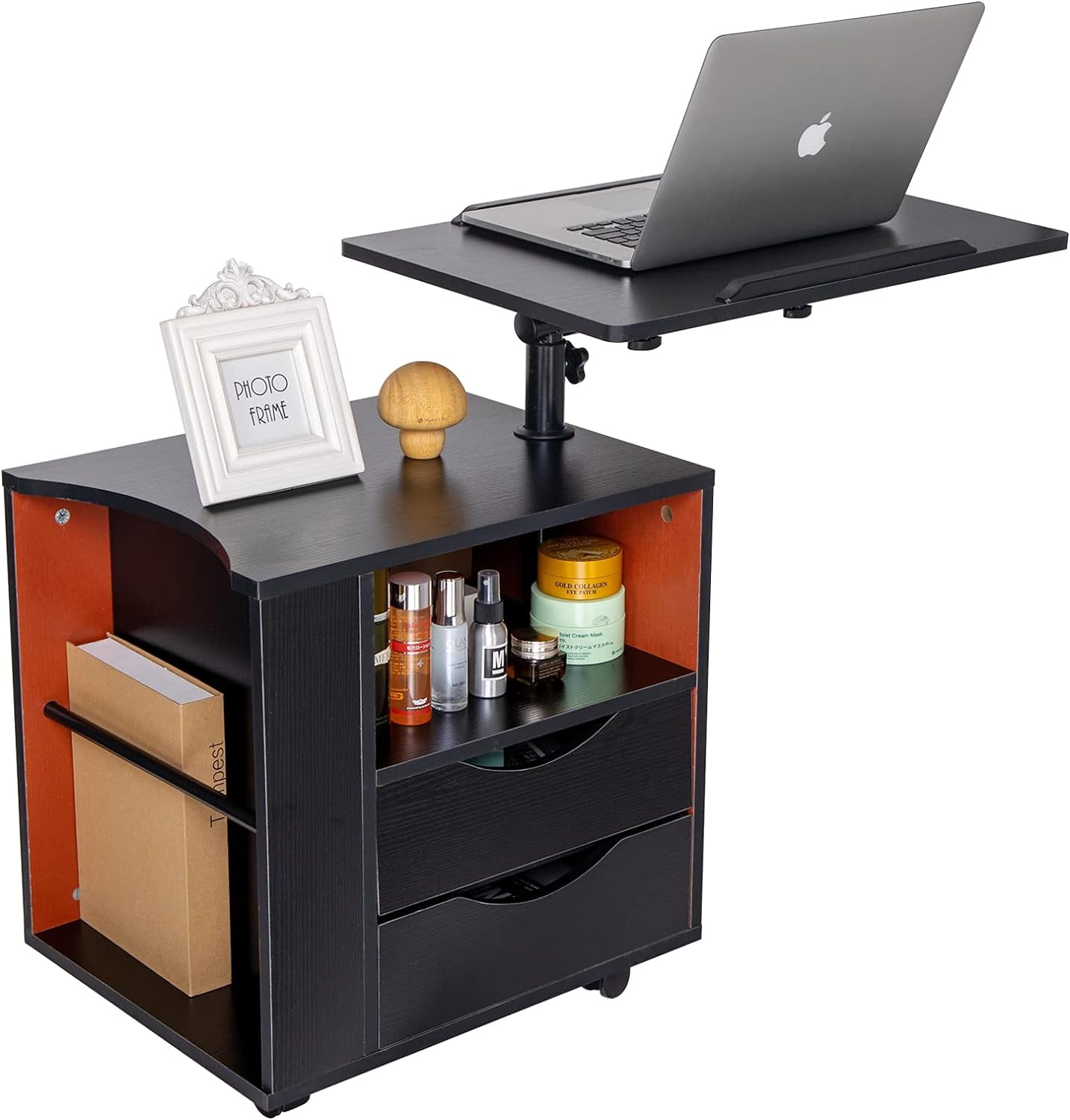 Bedside Table with Lift Top Adjustable Swivel Tilt Wooden Nightstand ...