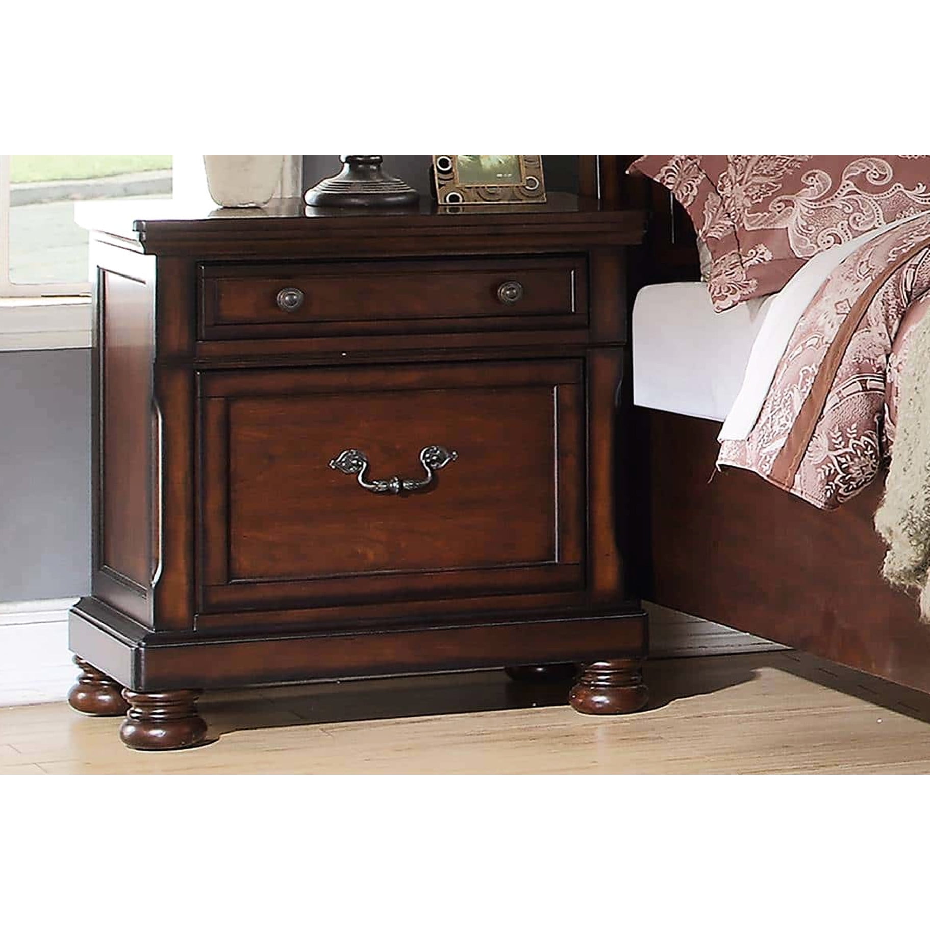Bedside Table | Modern Bedroom Storage with Two Drawers | Cherry Veneer ...