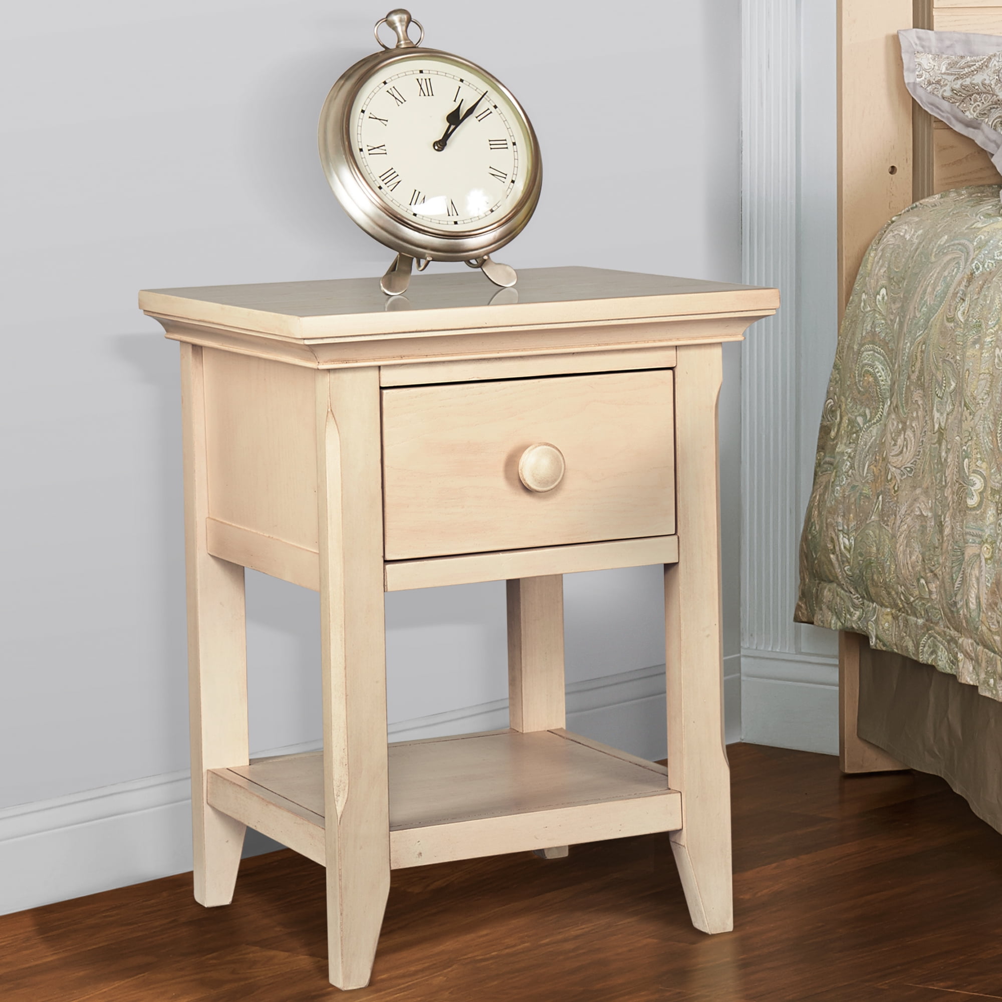 Bedside Table, Nightstand With Storage Box, Open Shelves, Rounded ...