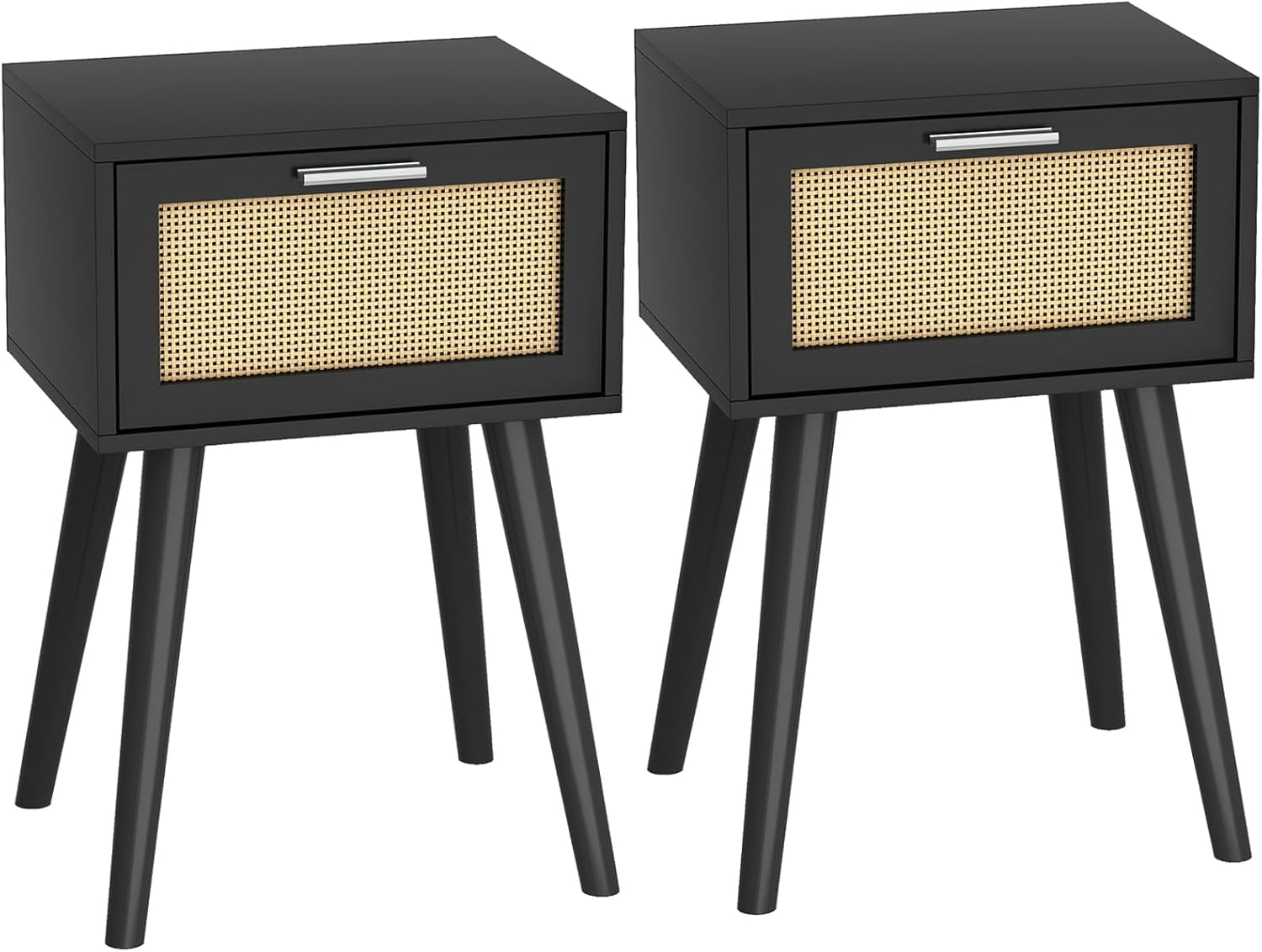 Bedside Table Set of 2, Boho End Table with Solid Wood Feet for Bedroom ...