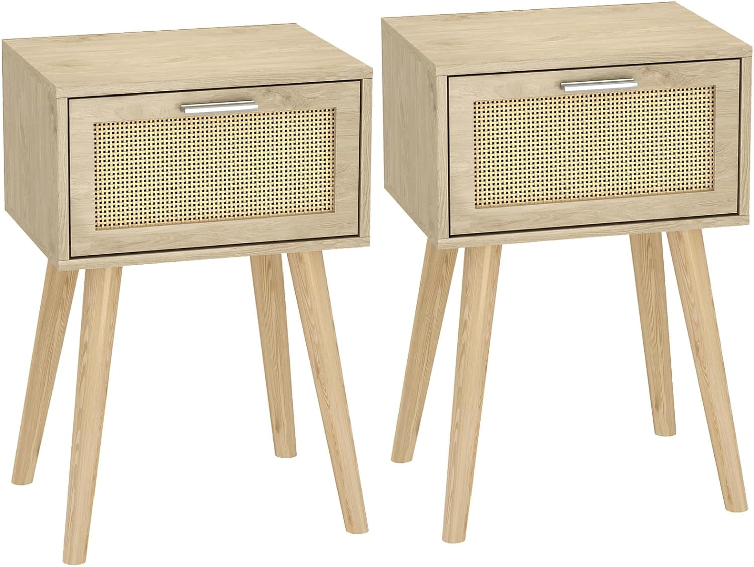 Bedside Table Set of 2, Boho End Table with Solid Wood Feet for Bedroom ...