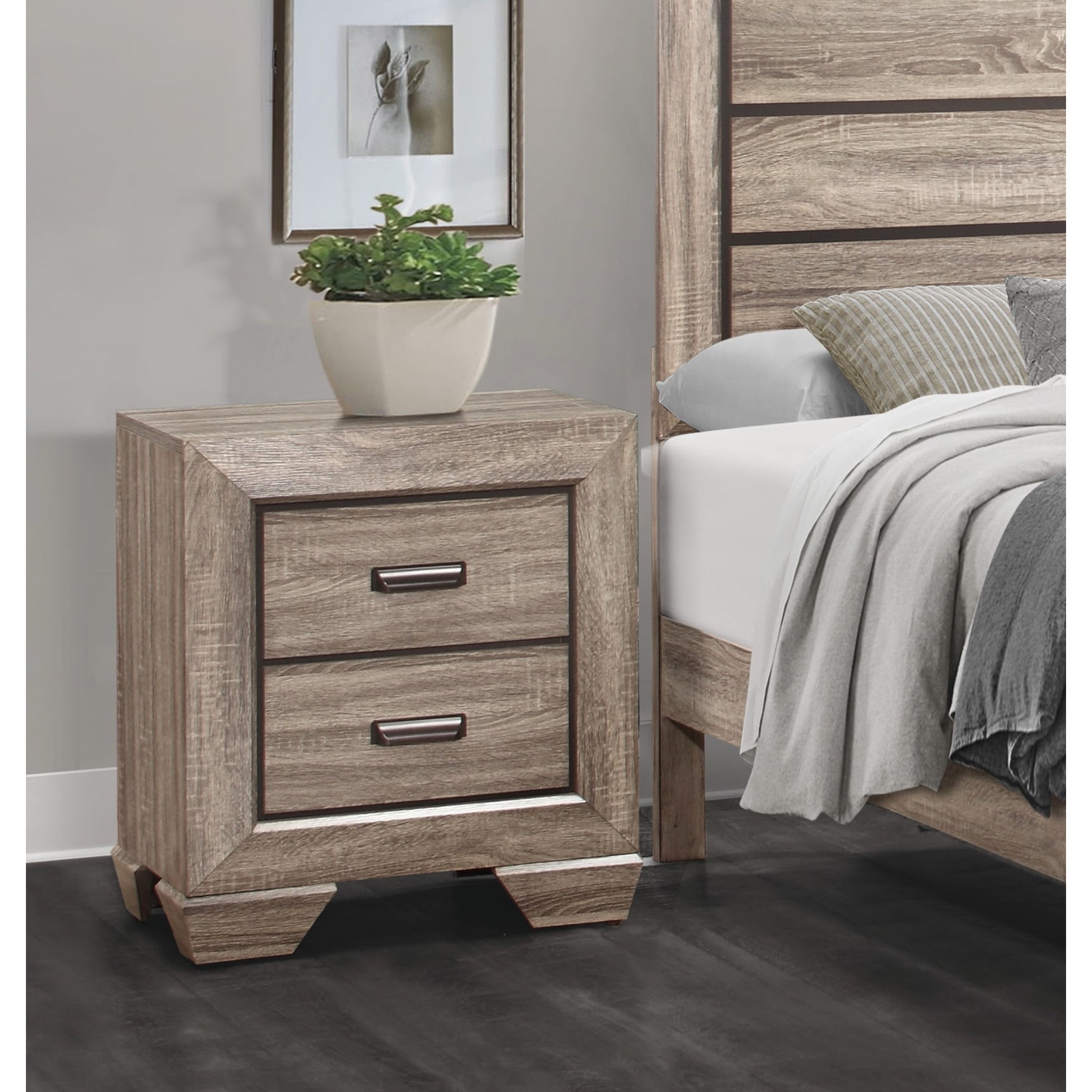 Bedside Table | Two Drawers for Bedroom Storage | Faux Wood Veneer ...