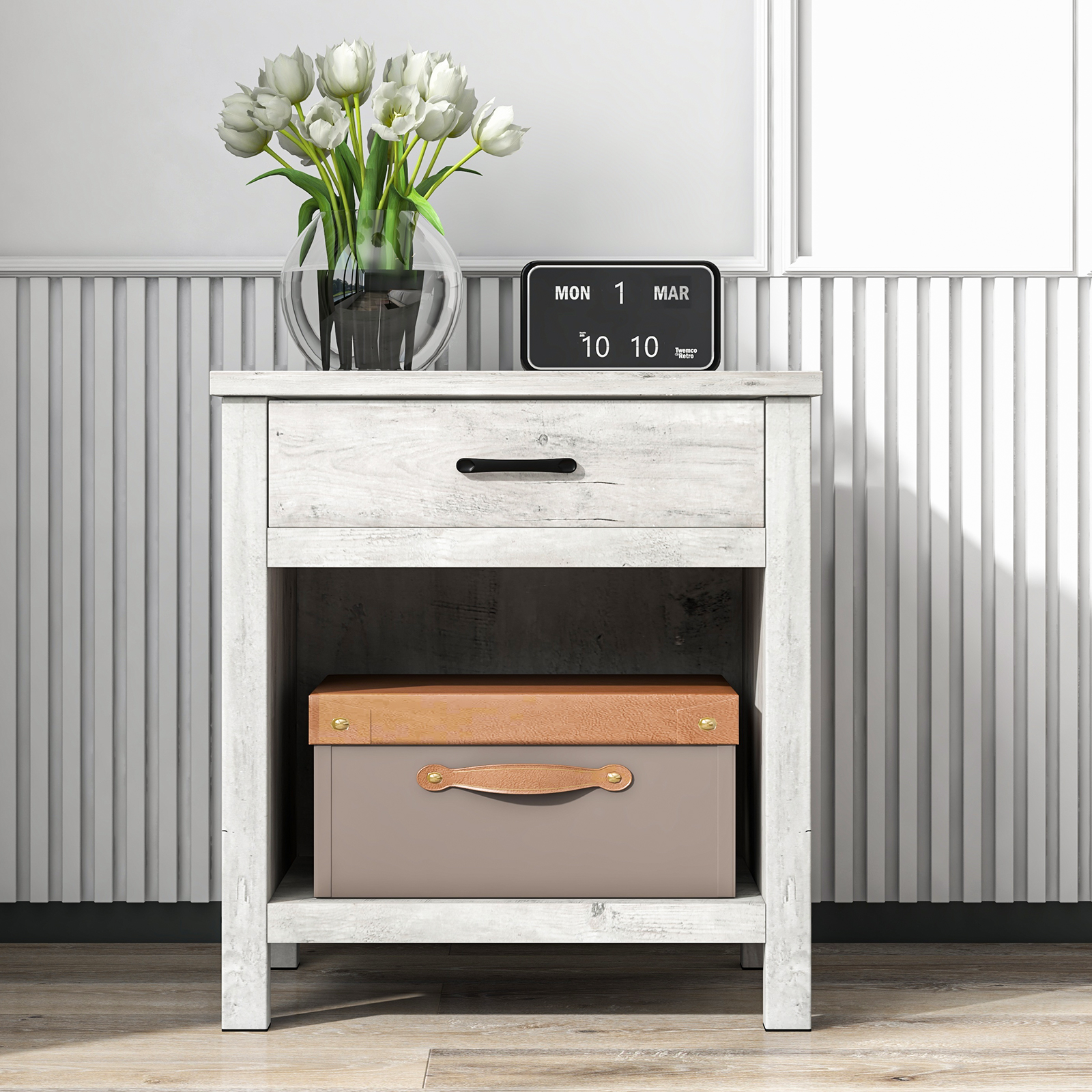 Bedside Table Wooden Bedside Table Retro Bedside Table with Drawer ...