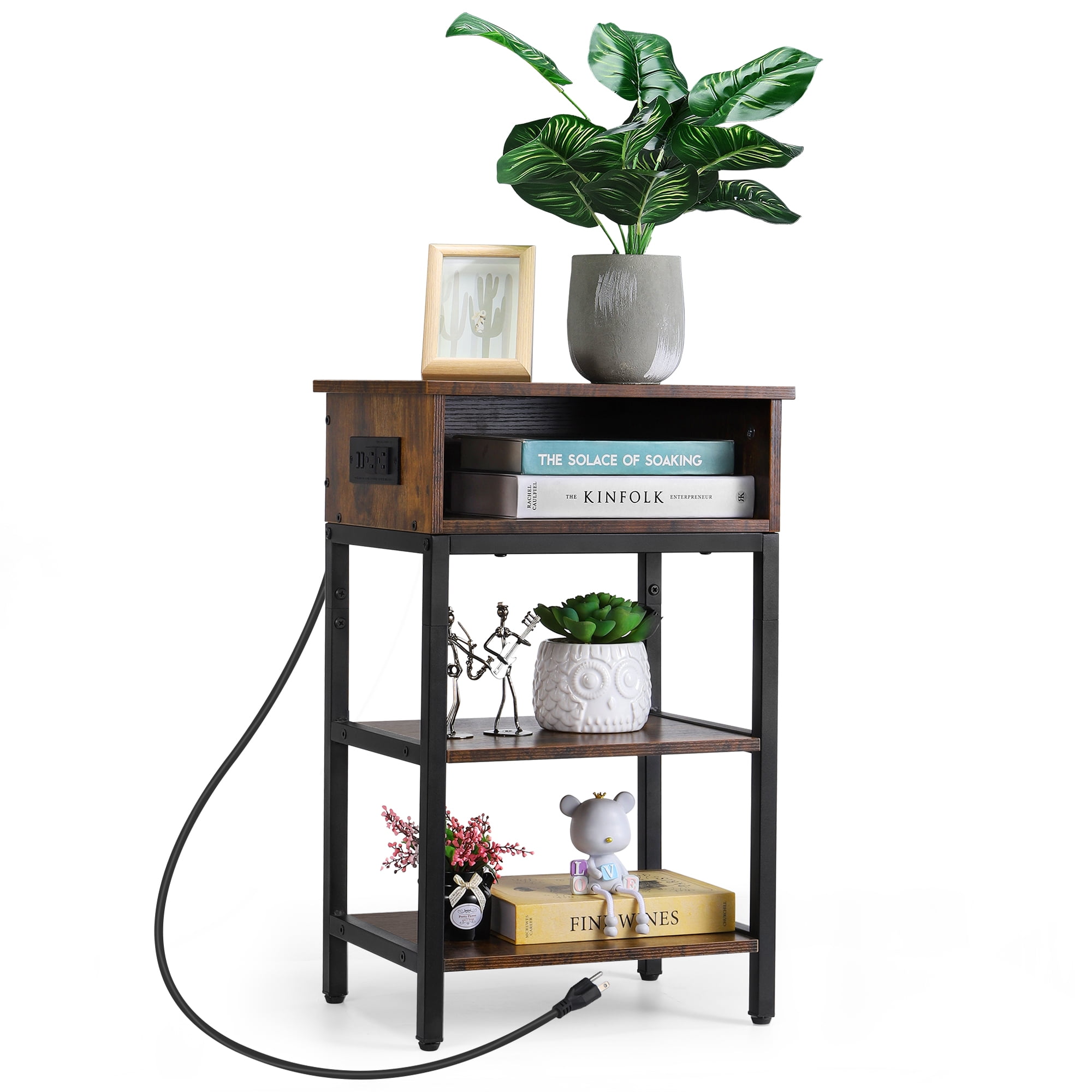 Bedside Table with Charging Station Narrow Side Table with USB Ports ...
