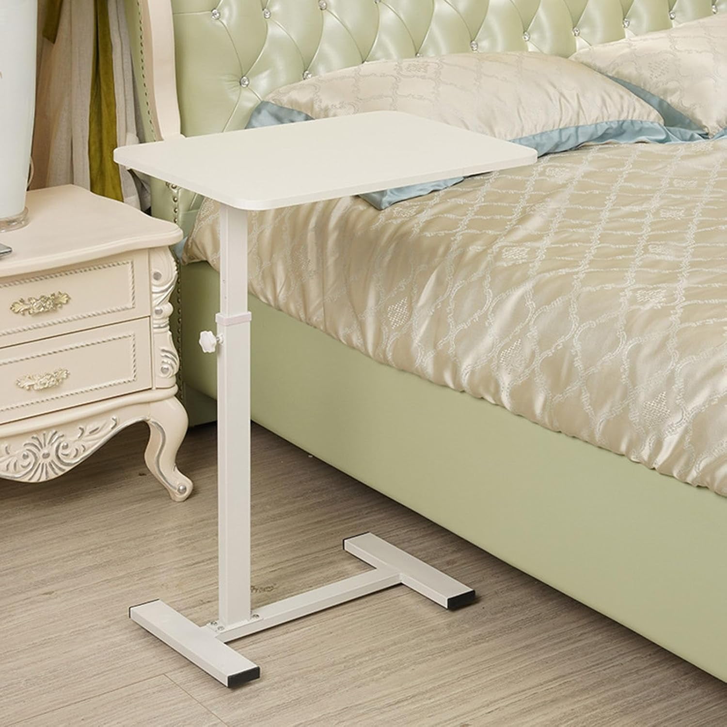 Bedside Table with Wheels,Height Adjustable Overbed Table,Rolling Laptop Table, Mobile Computer ...
