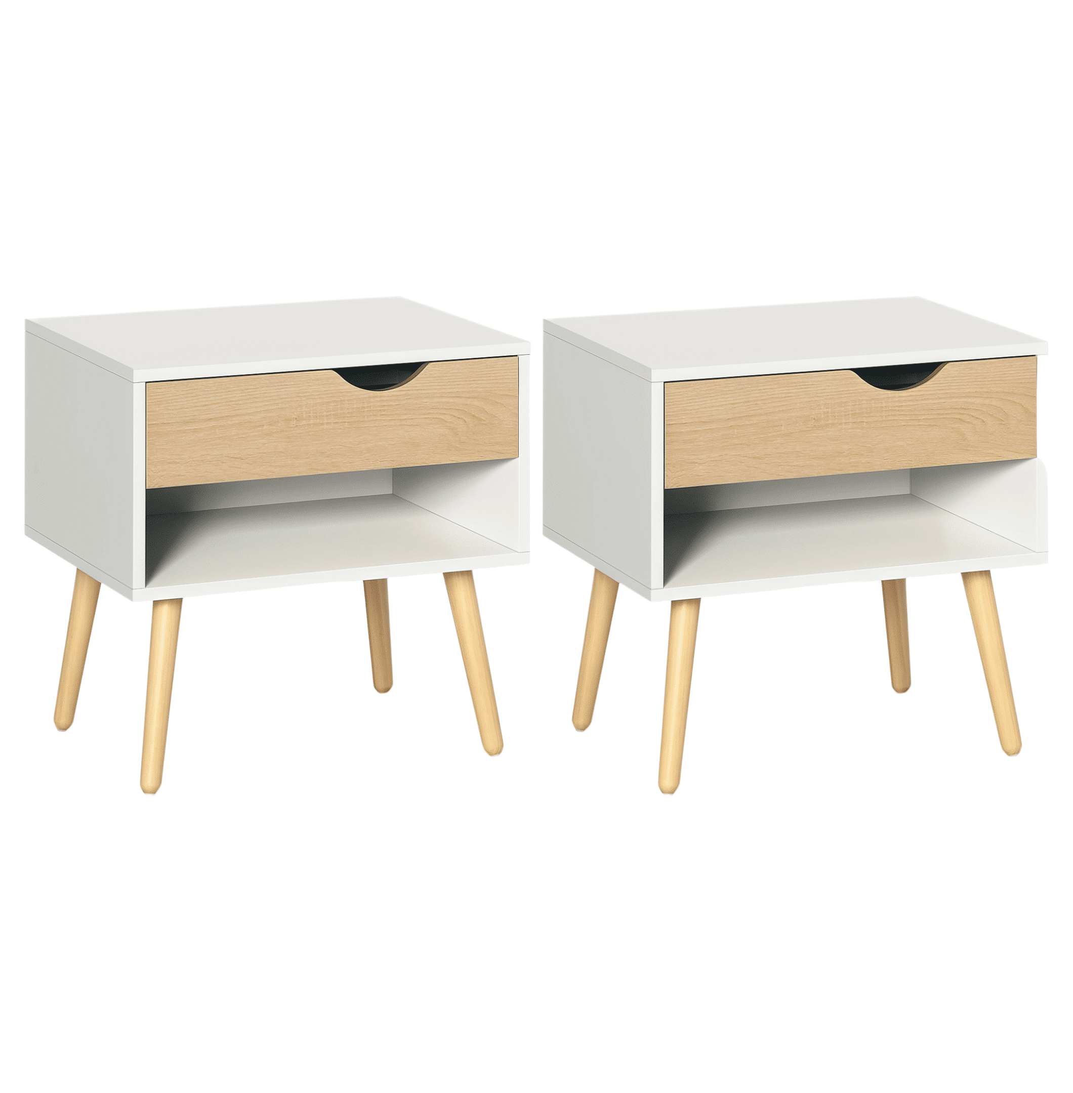 Bedside Tables Set of 2, Nightstands with Drawer & Shelf, White End ...