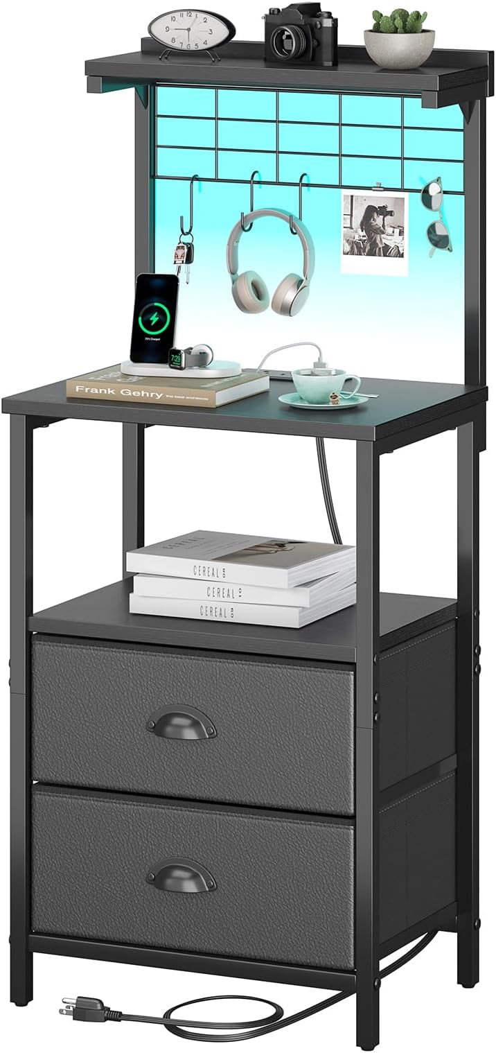 Bedside Tall Nightstand with Station, Bedside Table for - 3 PU Fabric ...