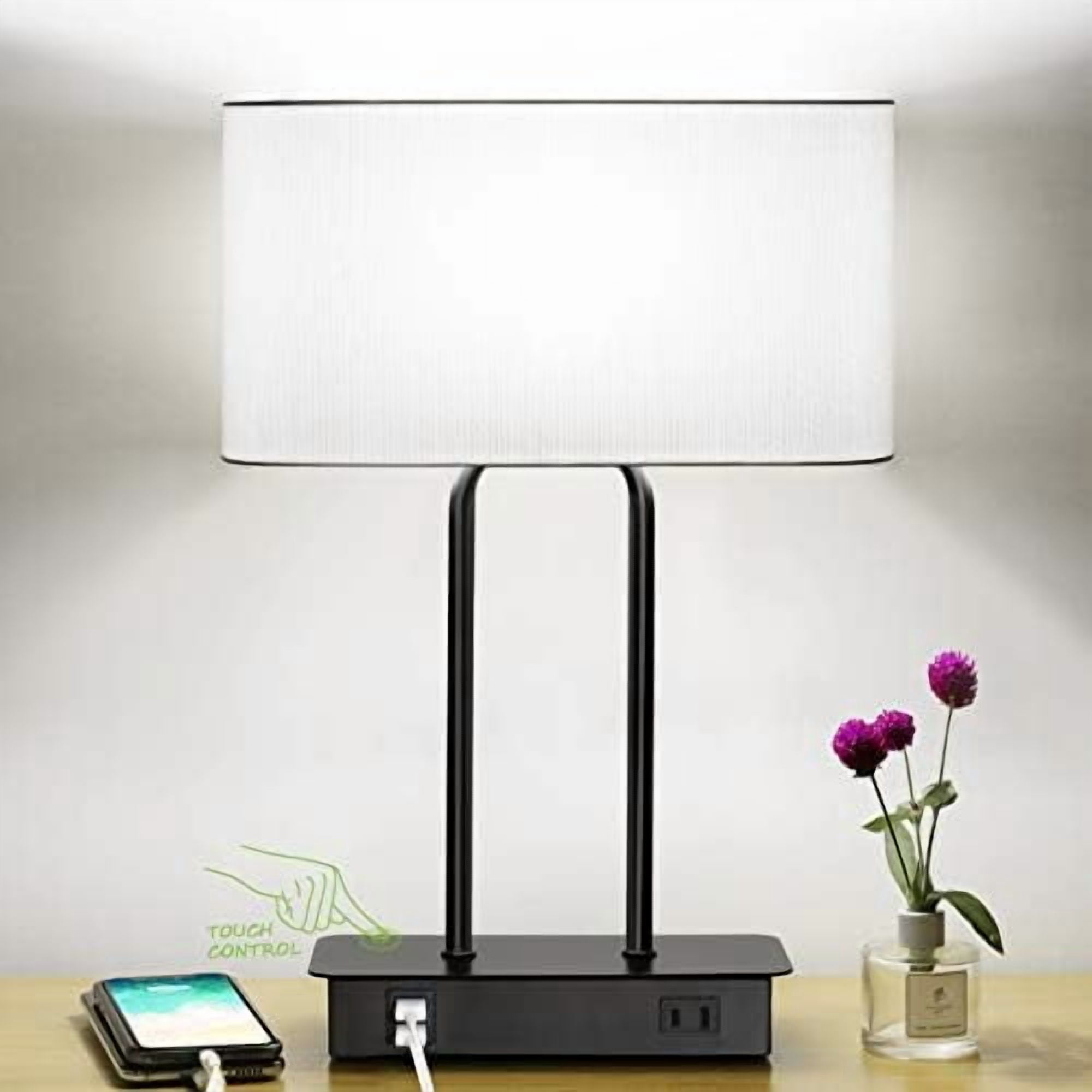 Bedside Touch Control Table Lamp with Dual USB Charging Ports 1 AC ...