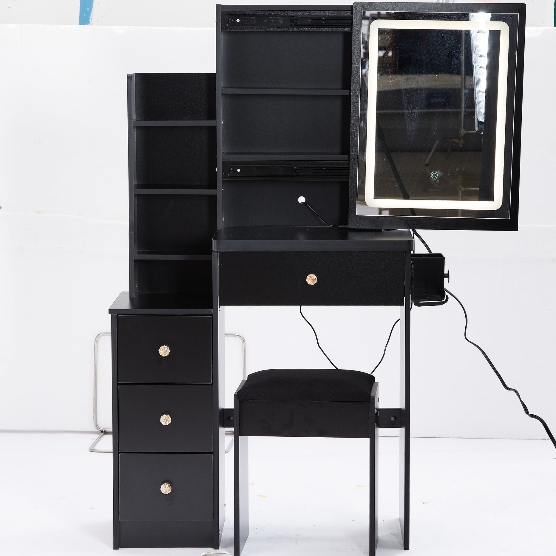 Bedside Vanity Table with Tri-color LED Mirror / Designed for Small ...