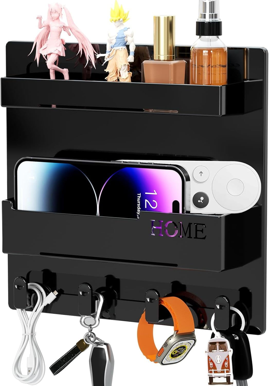 Bedside Wall Organizer, Adhesive Organizer for Remote, Wall Mount Self ...