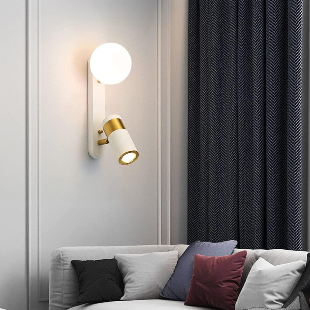 Bedside Wall Sconce Adjustable Wall Mount Reading Light, White Globe ...