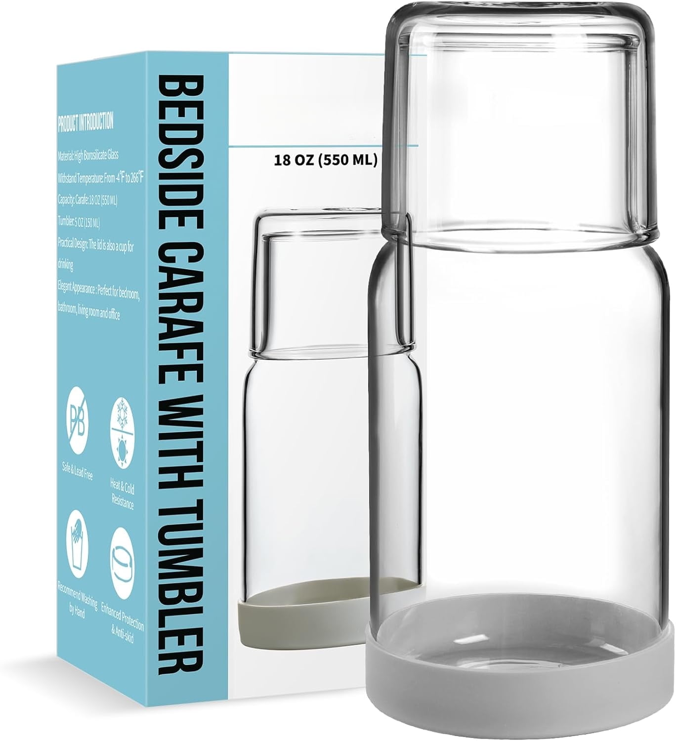 Bedside Water Bottle and Glass Set, Nightstand Water Bottle with ...