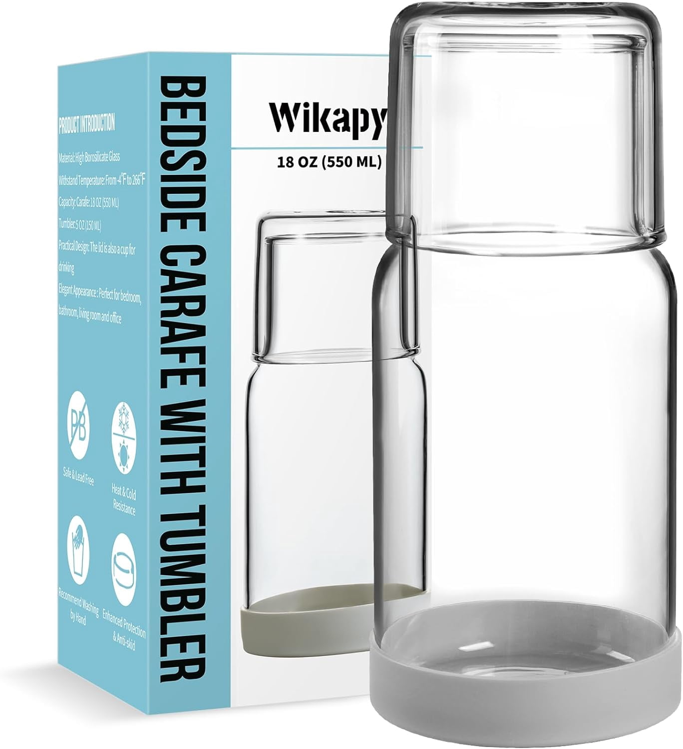 Bedside Water Carafe and Glass Set With Silicone Coaster for Nightstand ...
