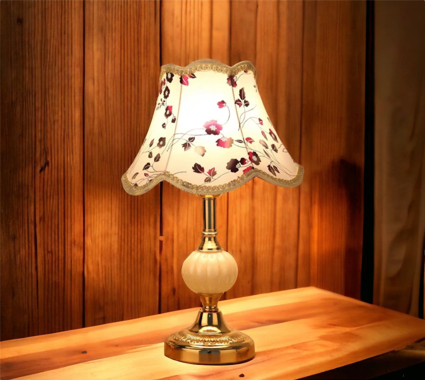 Bedside lamp, Desk lamp, wooden night light, pressed flowers lampshade ...