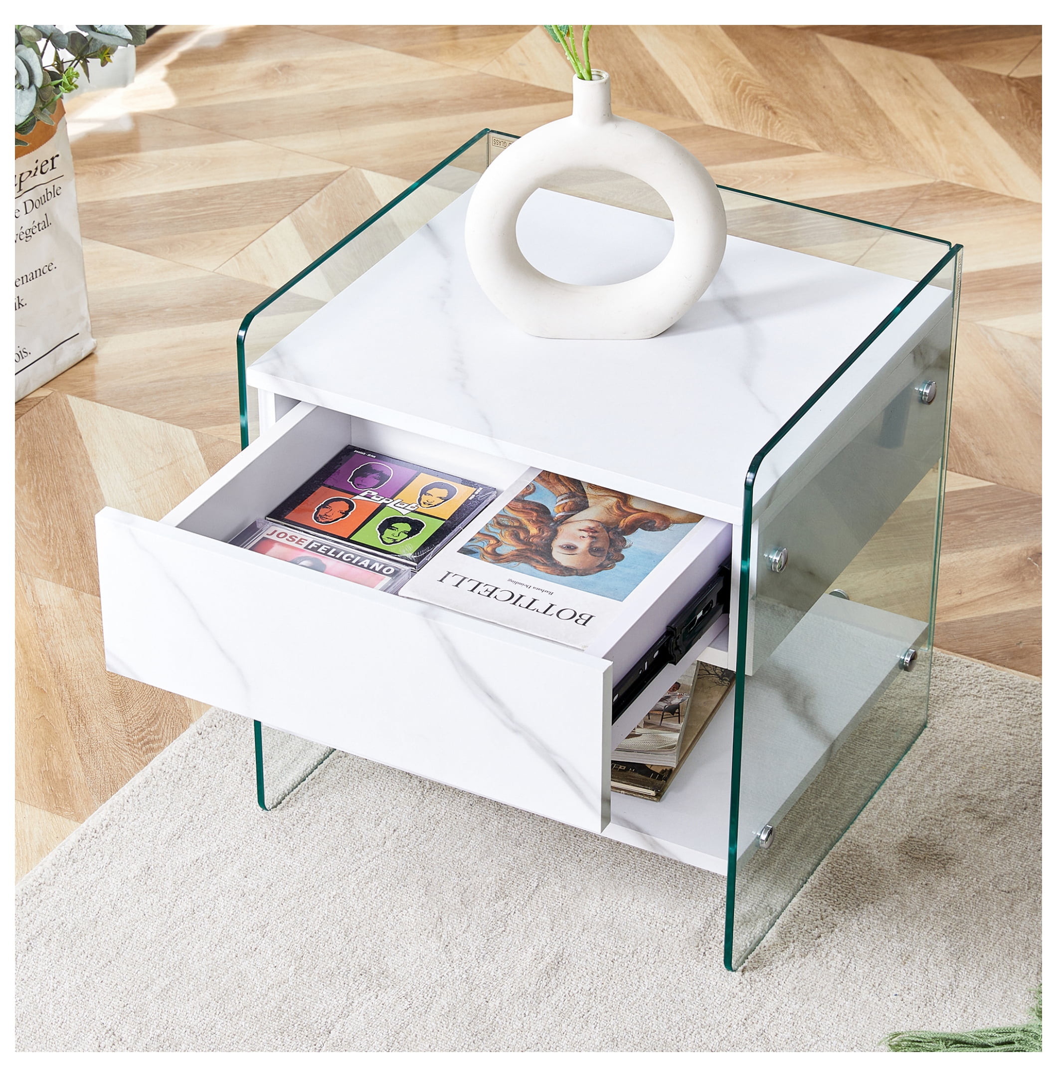 Bedside table with drawers. The board surface is MDF sticker, and both ...
